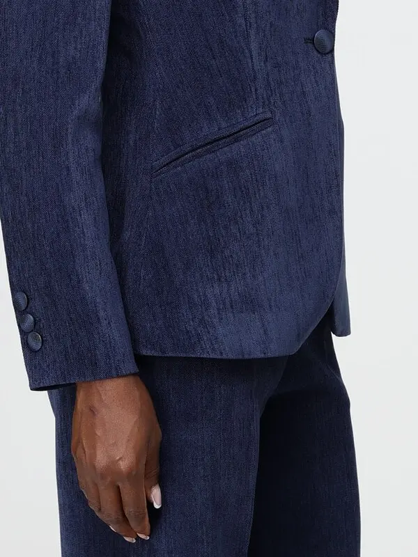 HANITA Single-breasted Velvet Blazer With Lapel Collar And Slit Pockets - Blue
