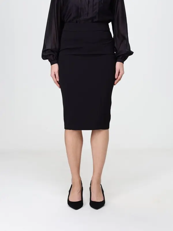 HANITA High-waisted Jersey Pencil Midi Skirt With Back Slit - Black