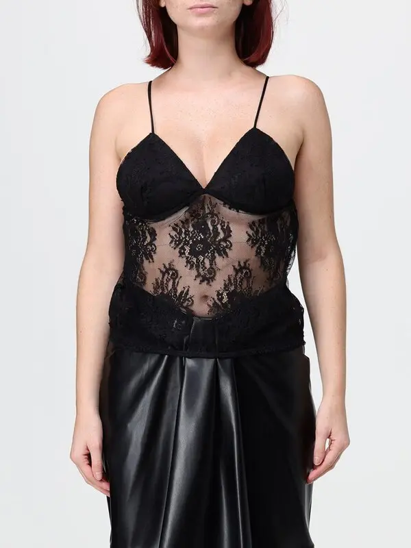 HANITA Sheer Lace V-neck Evening Top With Adjustable Straps - Black