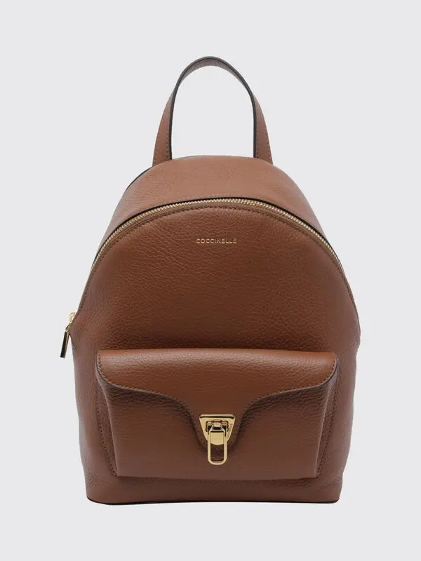 COCCINELLE Beat Generation Small Leather Backpack With Front Pocket - Brown