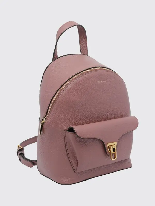 COCCINELLE Beat Generation Small Leather Backpack With Front Pocket - Pink