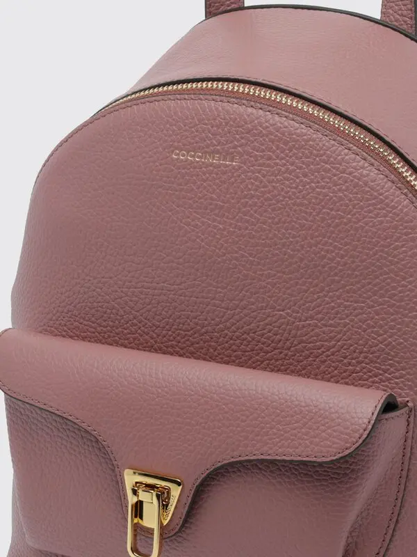 COCCINELLE Beat Generation Small Leather Backpack With Front Pocket - Pink