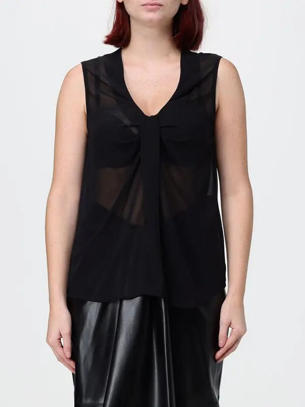 HANITA Sleeveless Draped Polyester Blouse With V-neck - Black