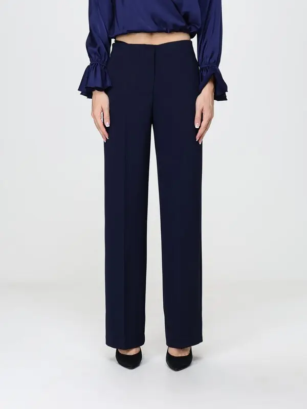 HANITA Wide-leg Tailored Crêpe Trousers With Mid-rise Waist - Blue