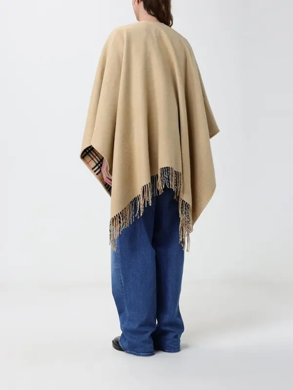 Burberry Asymmetrical Vintage Check Wool Cape With Fringed Hem - Beige