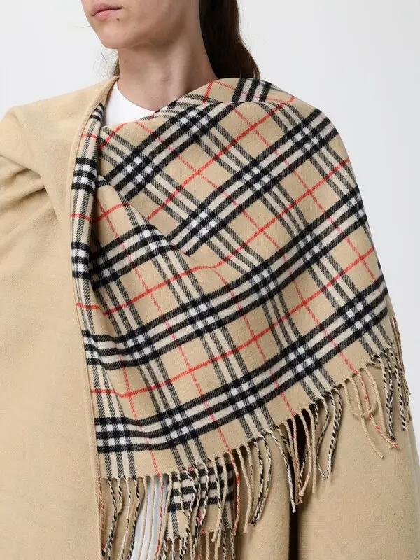 Burberry Asymmetrical Vintage Check Wool Cape With Fringed Hem - Beige