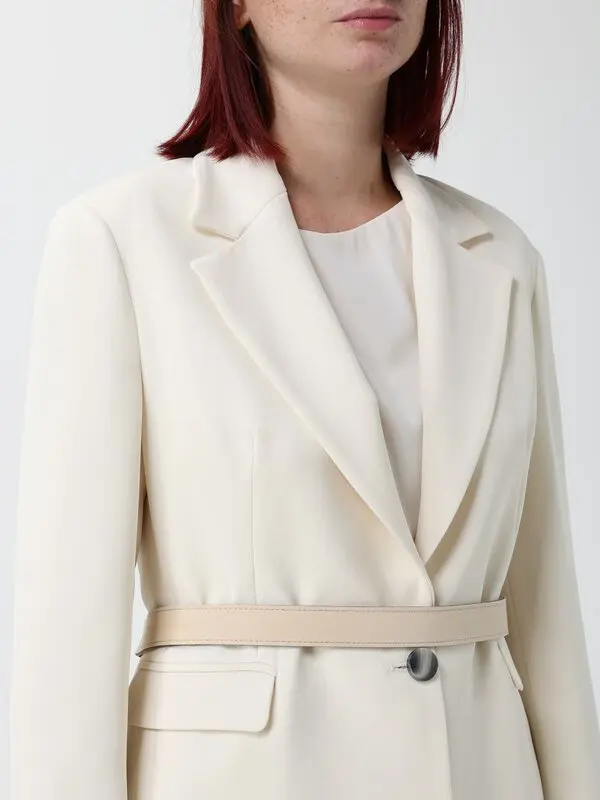 HANITA Single-breasted Viscose Blend Blazer With Waist Belt And Lapels - Yellow Cream