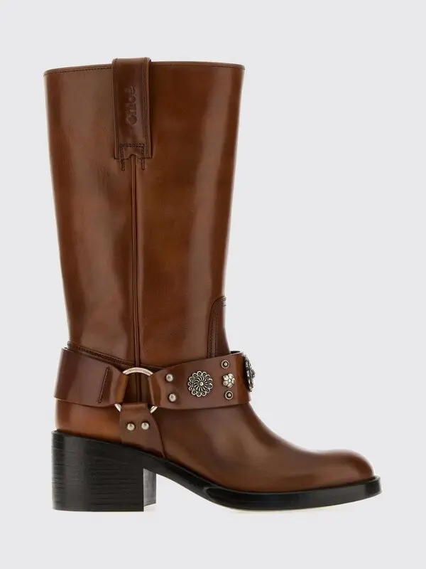 Chloé Dakota Studded And Embroidered Calf Leather Biker Boots - Amber
