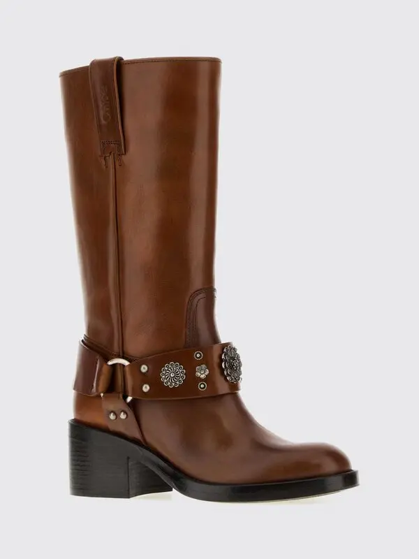 Chloé Dakota Studded And Embroidered Calf Leather Biker Boots - Amber