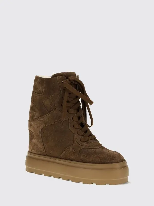 Casadei High-top Suede Sneakers With Internal Wedge - Burnt