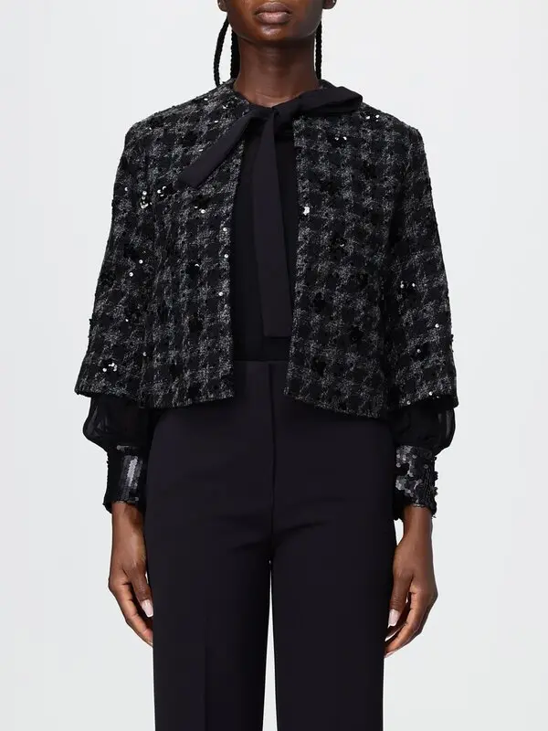 HANITA Cropped Jacket With Houndstooth Embroidery And Sequins