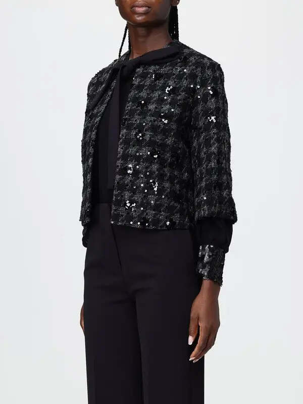 HANITA Cropped Jacket With Houndstooth Embroidery And Sequins