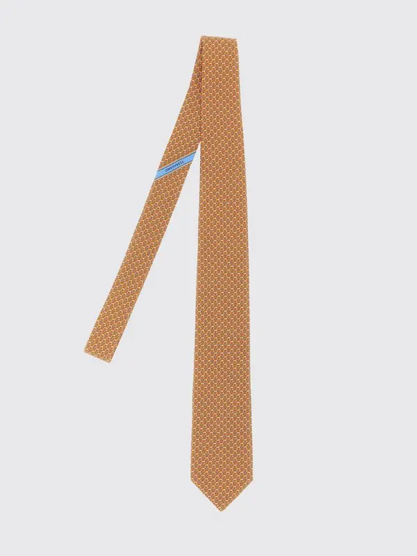 FERRAGAMO All-over Gancini Monogram Pure Silk Tie - Orange
