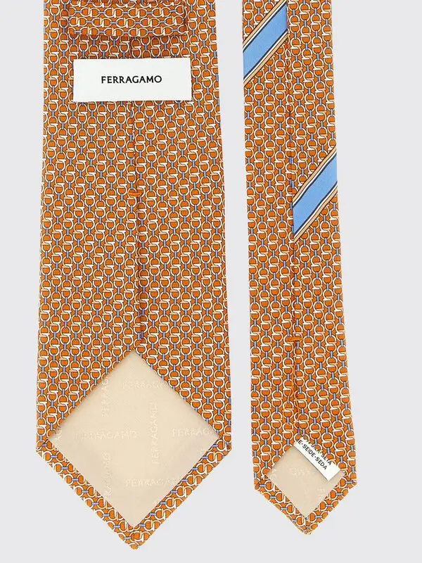FERRAGAMO All-over Gancini Monogram Pure Silk Tie - Orange