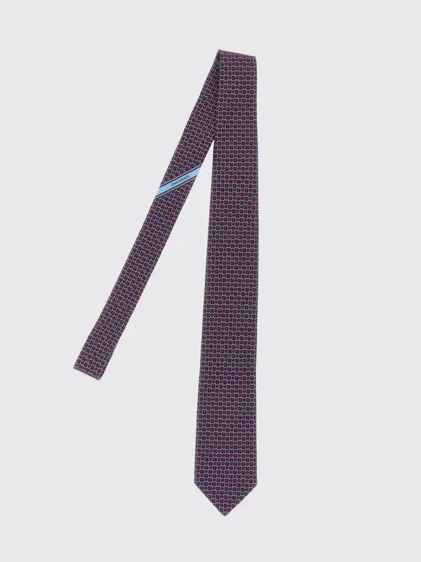 FERRAGAMO Silk Tie With All-over Gancini Monogram Pattern - Multicolor