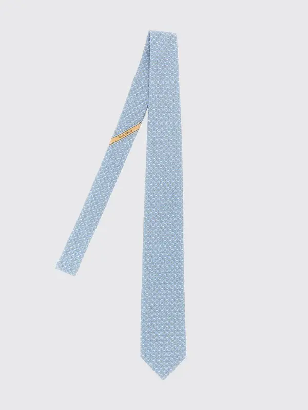 FERRAGAMO All-over Gancini Monogram Pure Silk Tie - Blue