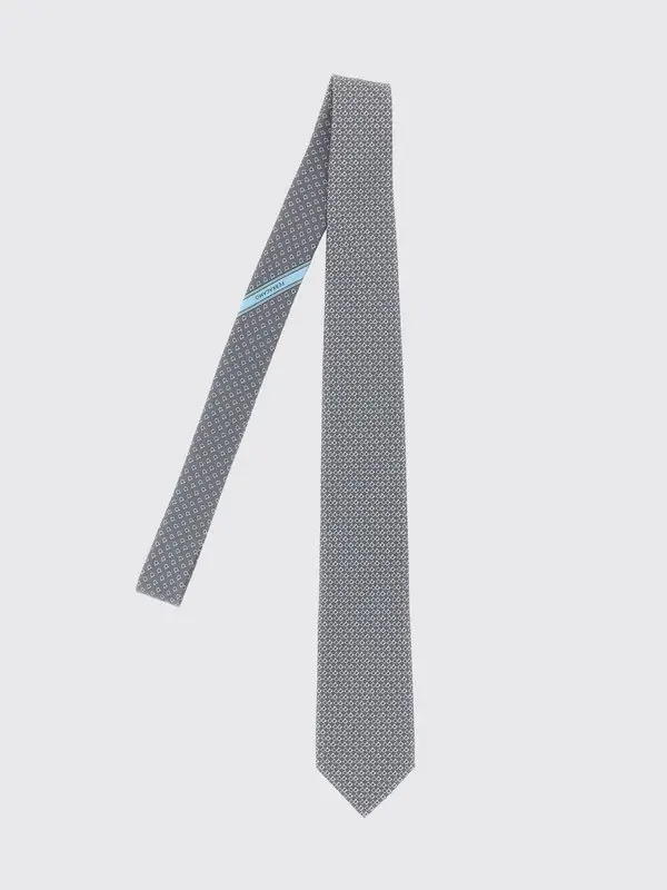 FERRAGAMO All-over Gancini Monogram Pure Silk Tie - Grey