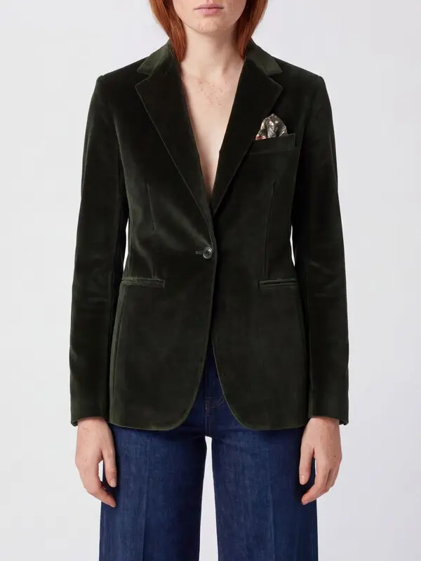 CIRCOLO 1901 Single-breasted Velvet Blazer With Slit Pockets - Green