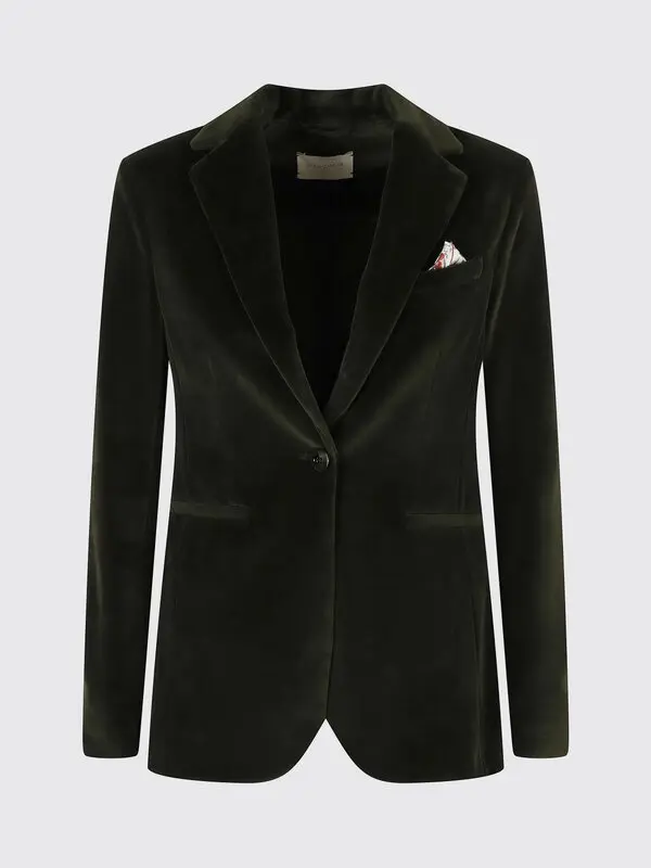 CIRCOLO 1901 Single-breasted Velvet Blazer With Slit Pockets - Green