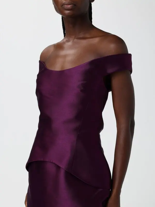Solace London Off-the-shoulder Satin Gown With A Straight Neckline