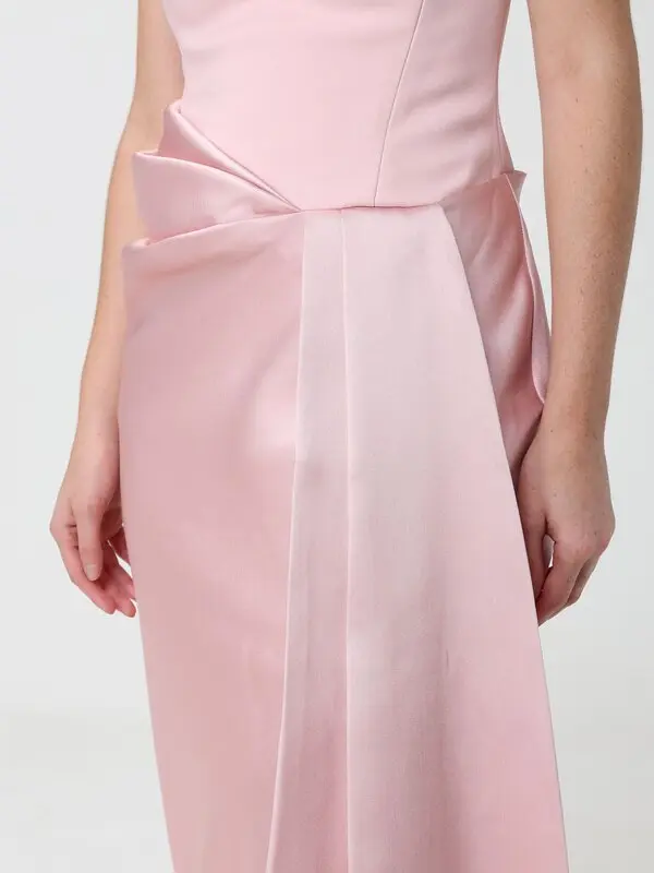 Solace London Off-the-shoulder Satin Gown With Draped Waist And Back Slit - Pink