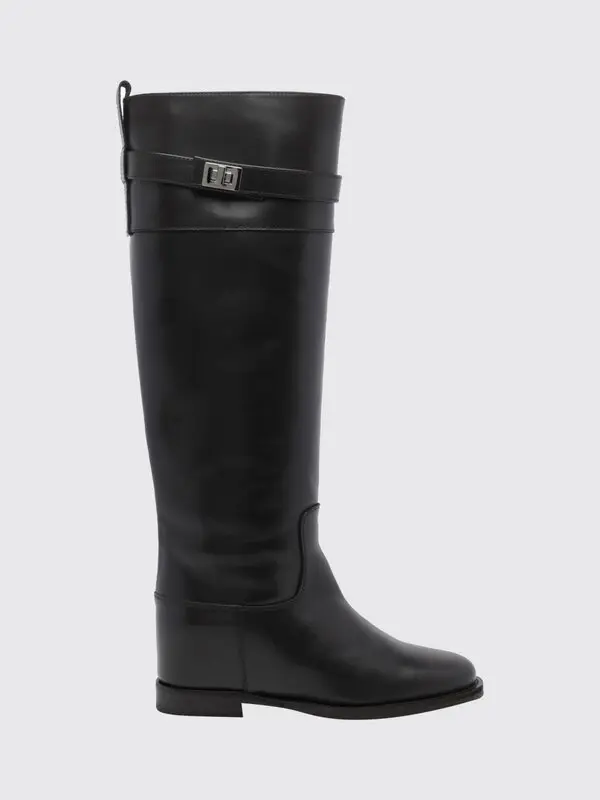 VIA ROMA 15 Knee-high Wedge Boots In Calfskin Leather With Pull-tab - Brown