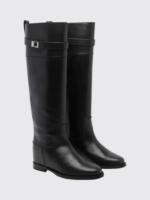 VIA ROMA 15 Knee-high Wedge Boots In Calfskin Leather With Pull-tab - Brown