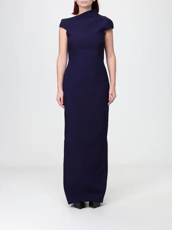 Solace London Long Crêpe Sheath Gown With An Asymmetrical Neckline - Blue