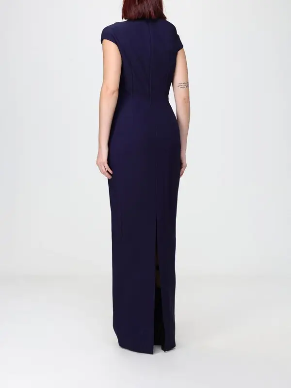 Solace London Long Crêpe Sheath Gown With An Asymmetrical Neckline - Blue