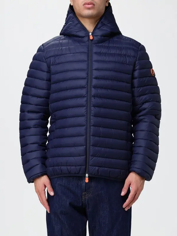 SAVE THE DUCK Short Quilted Nylon Puffer Jacket With Hood And Zip Closure - Navy
