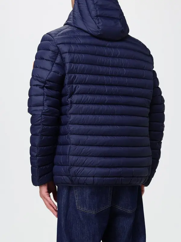 SAVE THE DUCK Short Quilted Nylon Puffer Jacket With Hood And Zip Closure - Navy