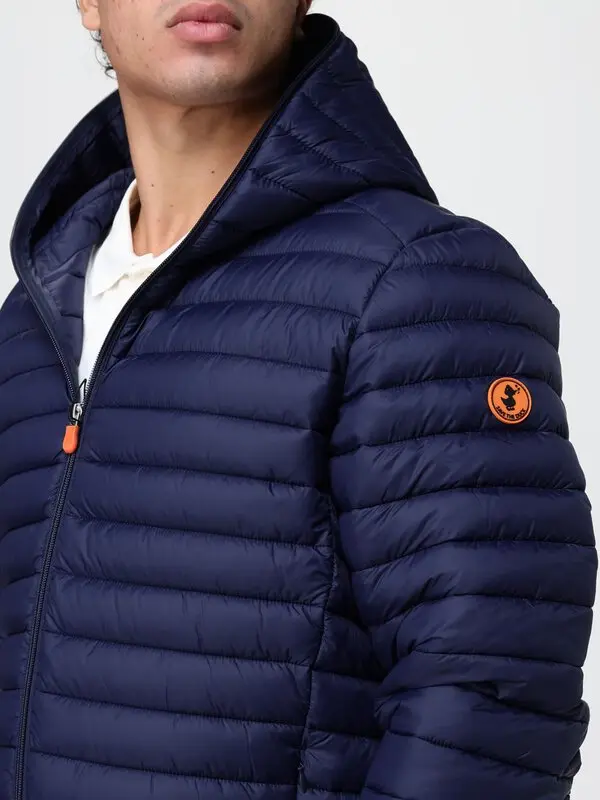 SAVE THE DUCK Short Quilted Nylon Puffer Jacket With Hood And Zip Closure - Navy