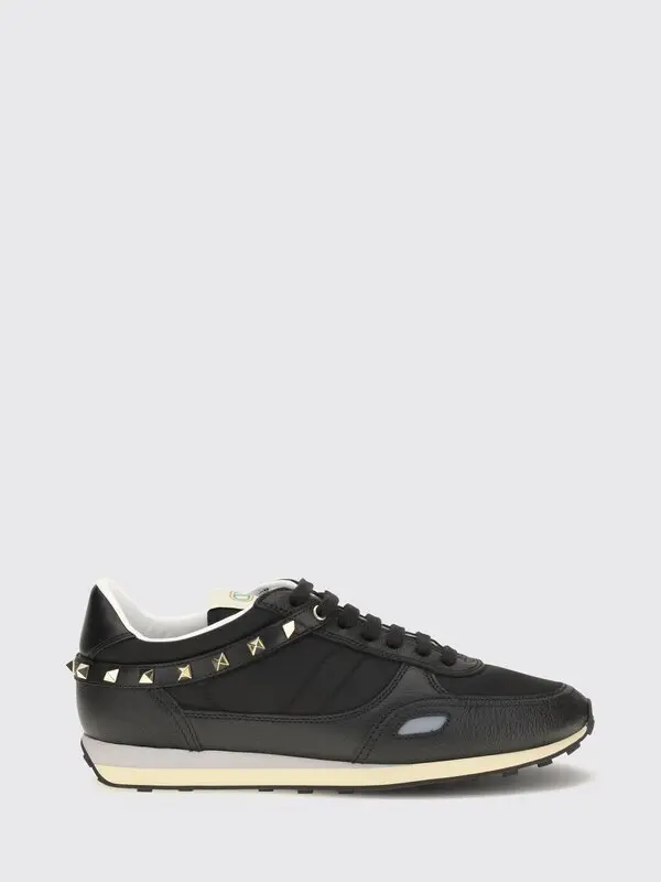 Valentino Garavani Stud Up Leather And Nylon Sneakers With Rockstud Embellishments - Black