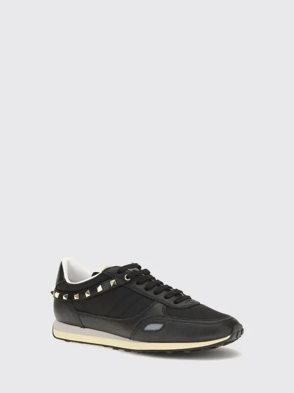 Valentino Garavani Stud Up Leather And Nylon Sneakers With Rockstud Embellishments - Black