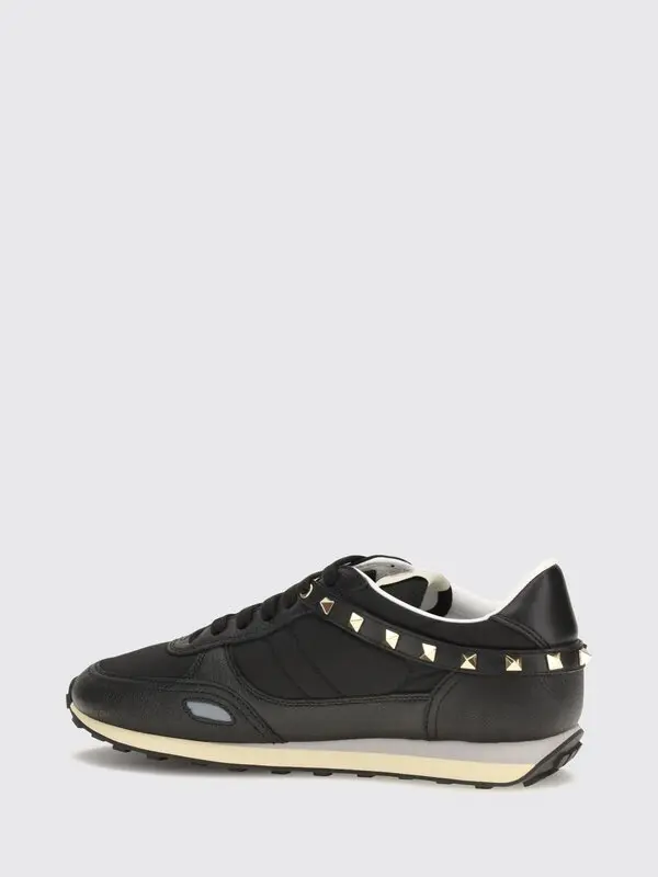 Valentino Garavani Stud Up Leather And Nylon Sneakers With Rockstud Embellishments - Black