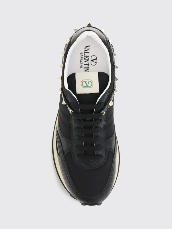 Valentino Garavani Stud Up Leather And Nylon Sneakers With Rockstud Embellishments - Black