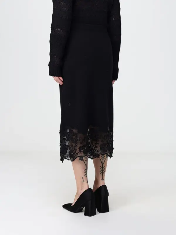 Fabiana Filippi Long Knit Pencil Skirt In Wool And Silk With Lace Inserts