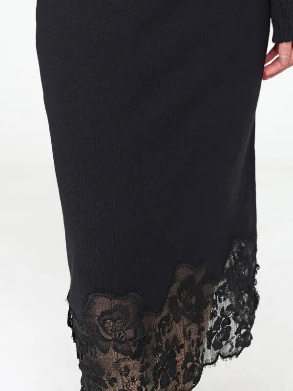 Fabiana Filippi Long Knit Pencil Skirt In Wool And Silk With Lace Inserts