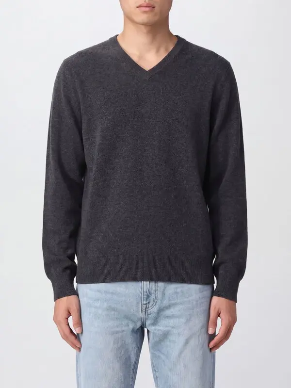 Brunello Cucinelli Pure Cashmere V-neck Jumper With Ribbed Trims - Charcoal