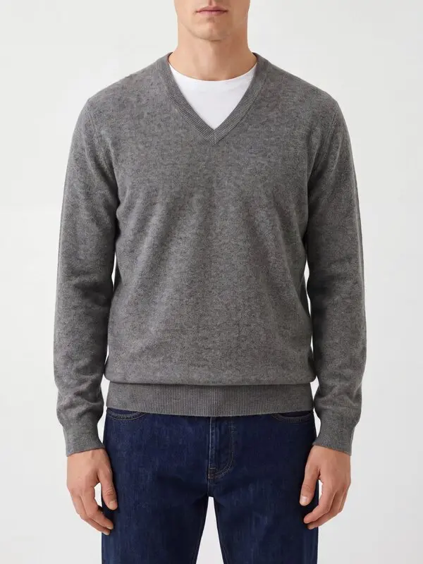 Brunello Cucinelli Pure Cashmere V-neck Jumper With Ribbed Trims