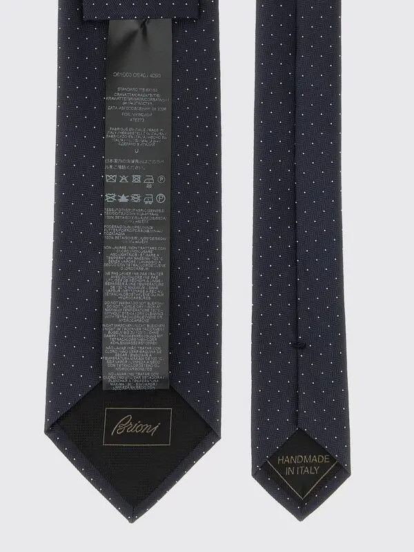 Brioni Silk Tie With Chevron And Polka Dot Pattern - Blue 1