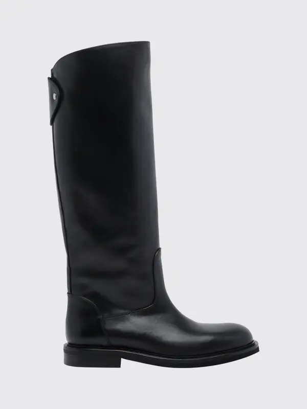 POEVE Smooth Calfskin Knee-high Boots With Side Zip And A Low Heel - Black