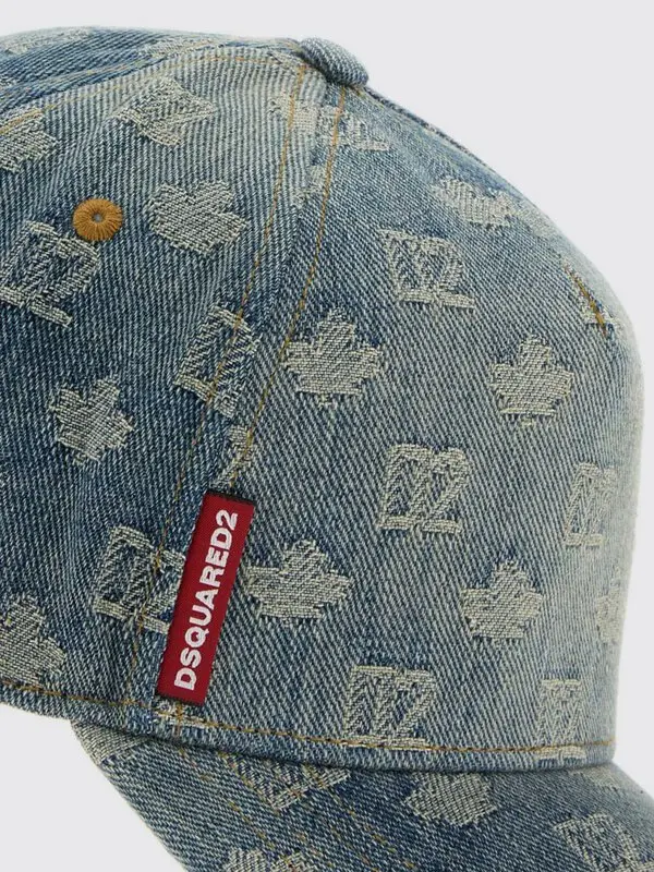 Dsquared2 Jacquard Logo Cotton Denim Baseball Cap With A Rigid Visor - Blue