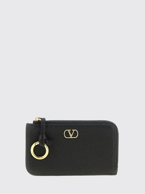 Valentino Garavani Vlogo Signature Lambskin Card Holder With Zip And Ring - Black