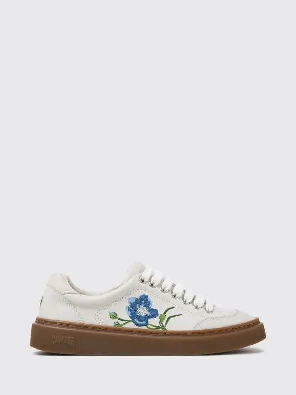 Camper Twins Calfskin Leather Trainers With Floral Embroidery And Rubber Sole