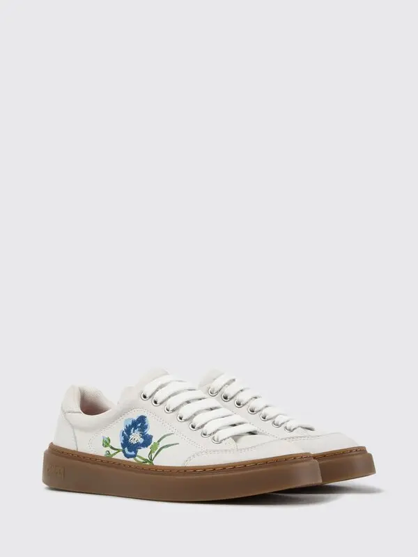 Camper Twins Calfskin Leather Trainers With Floral Embroidery And Rubber Sole