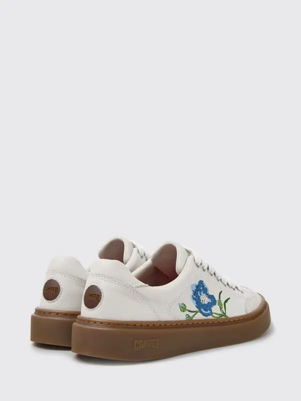 Camper Twins Calfskin Leather Trainers With Floral Embroidery And Rubber Sole