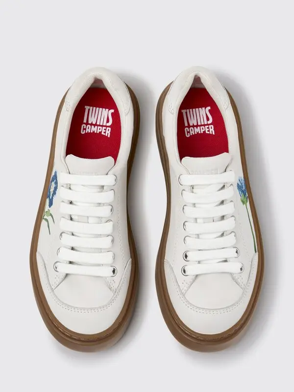Camper Twins Calfskin Leather Trainers With Floral Embroidery And Rubber Sole