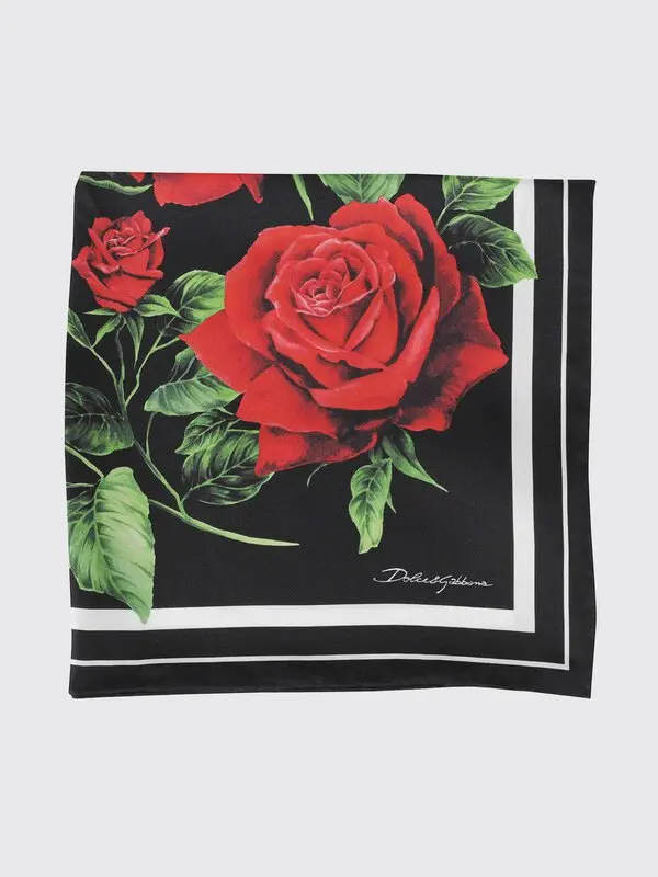 Dolce & Gabbana Floral Print Silk Square Scarf With A Contrast Logo - Burgundy