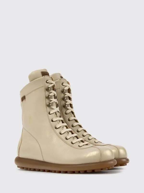 Camper Pelotas Smooth Leather Combat Boots With Lug Sole And Side Zip - Multicolor